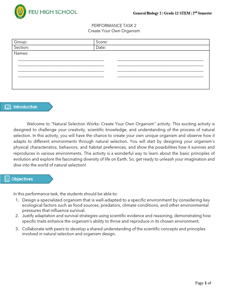 Design Your Own Organism Project | PDF | Natural Selection | Organisms