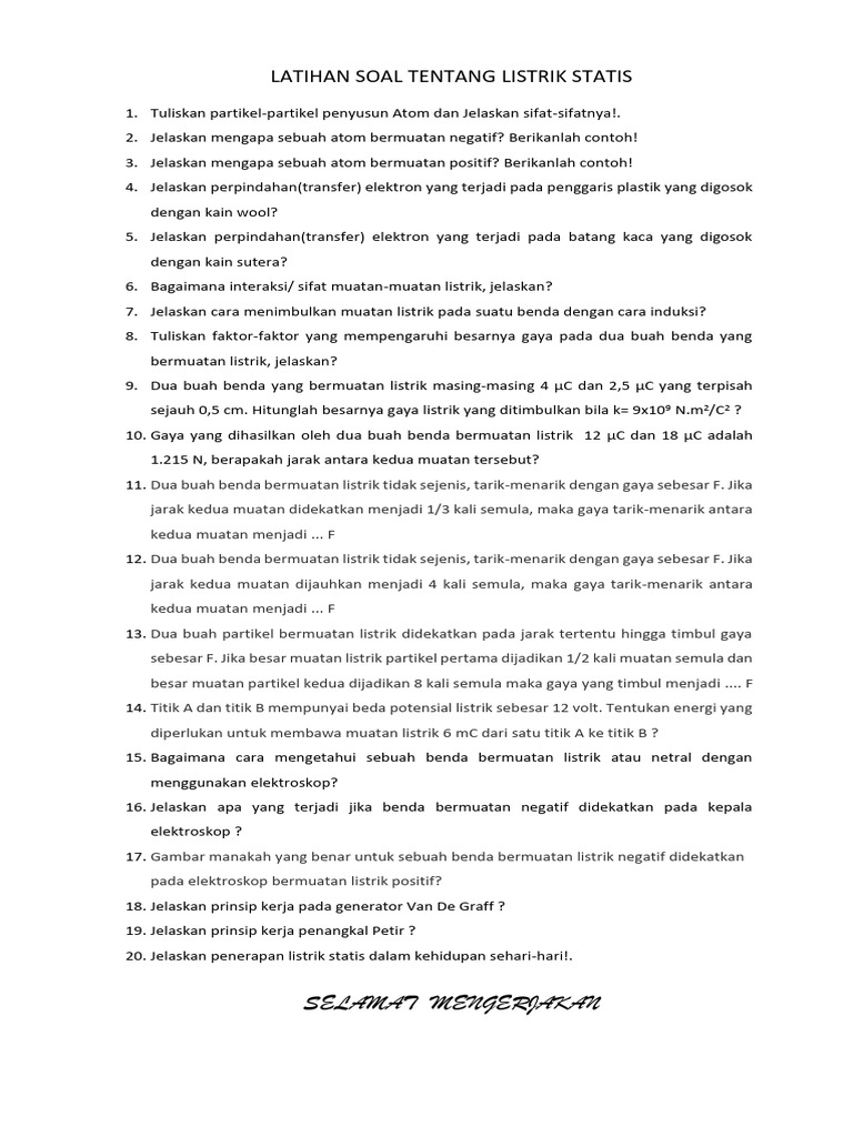 Latihan Soal Tentang Listrik Statis | PDF