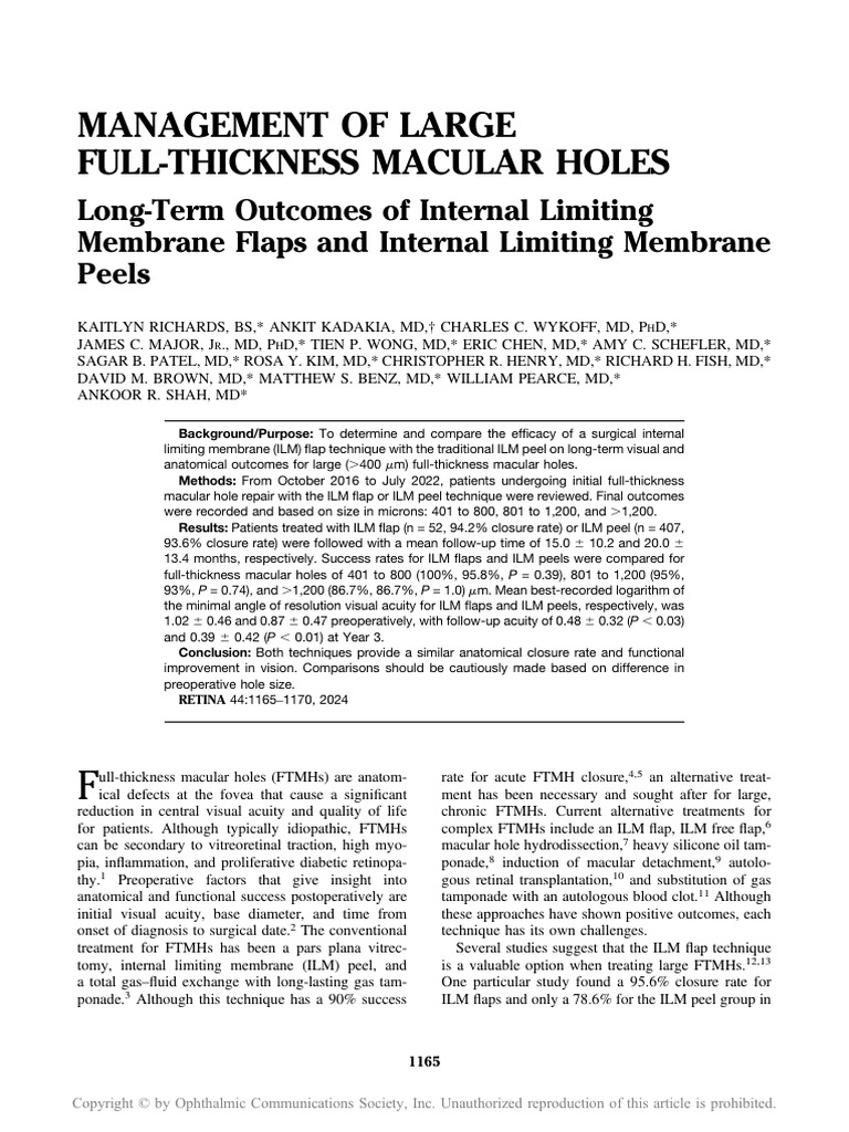 Management of Large Full Thickness Macular Holes .7 | PDF | Retina | Vision