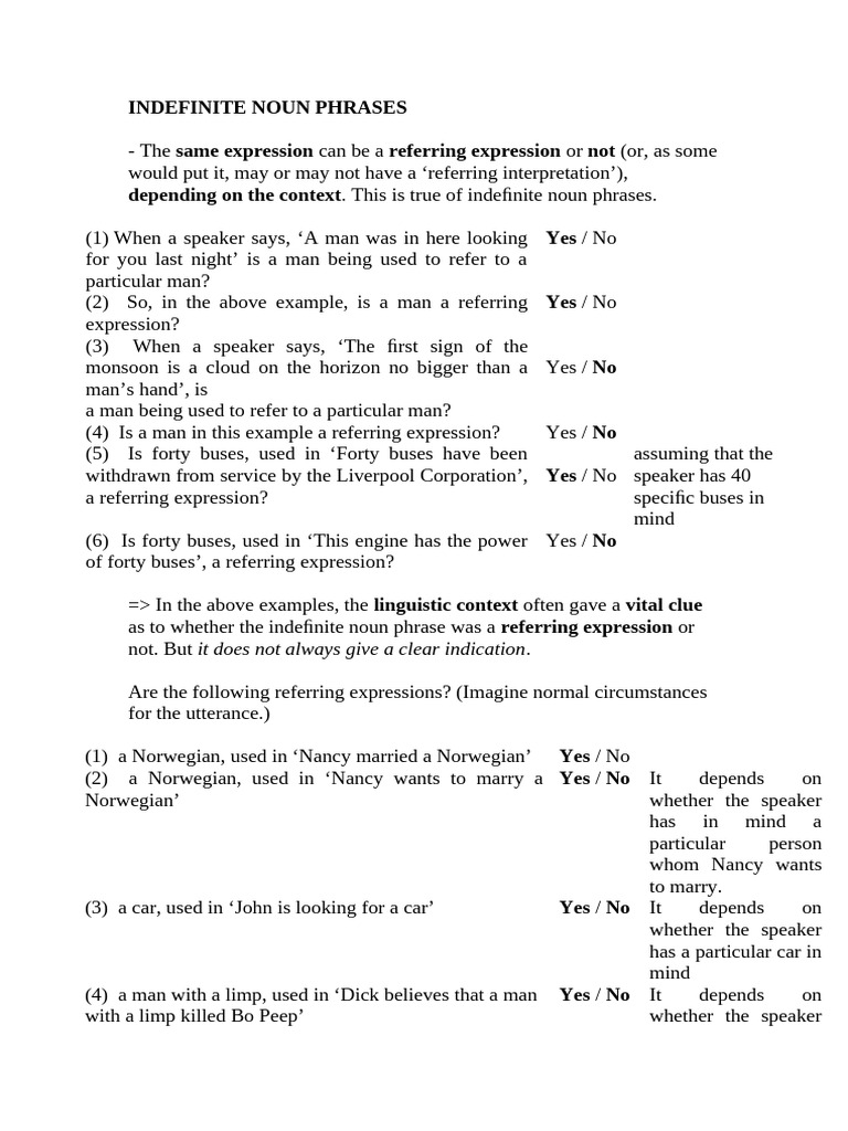 Understanding Indefinite Noun Phrases | PDF | Phrase | Language Mechanics