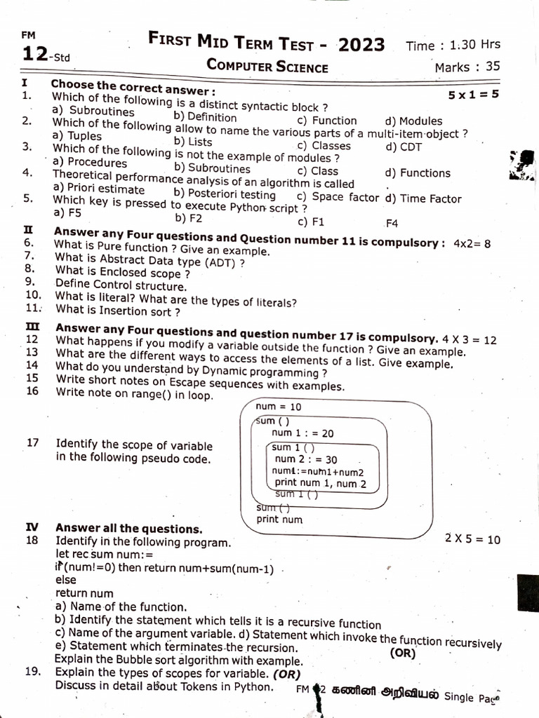 Computer Science Midterm Test 2023 | PDF | Mathematical Logic ...