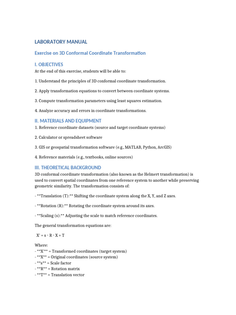 3D Conformal Coordinate Transformation Guide | PDF | Least Squares ...