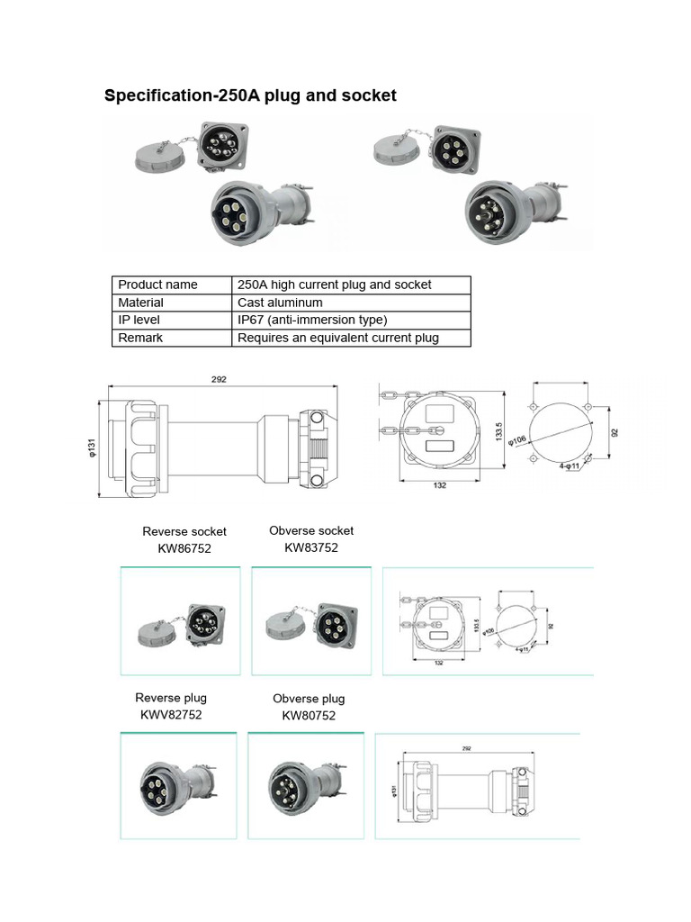 Specification-250A Plug and Socket | PDF