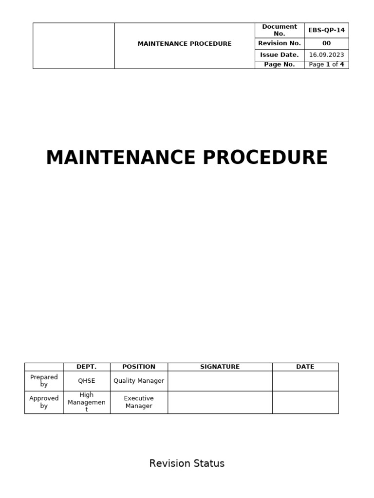 EBS-IQP-14. Maintenance Procedure | PDF