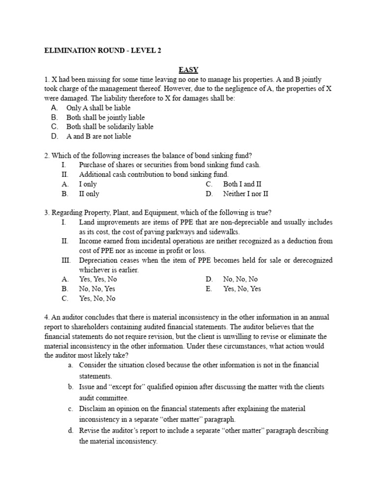 Level 2 Elimination Round Questions | PDF | Expense | Banks