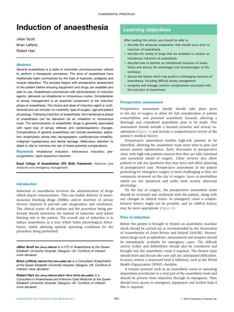 Induction of General Anaesthesia Explained | PDF | Anesthesia ...