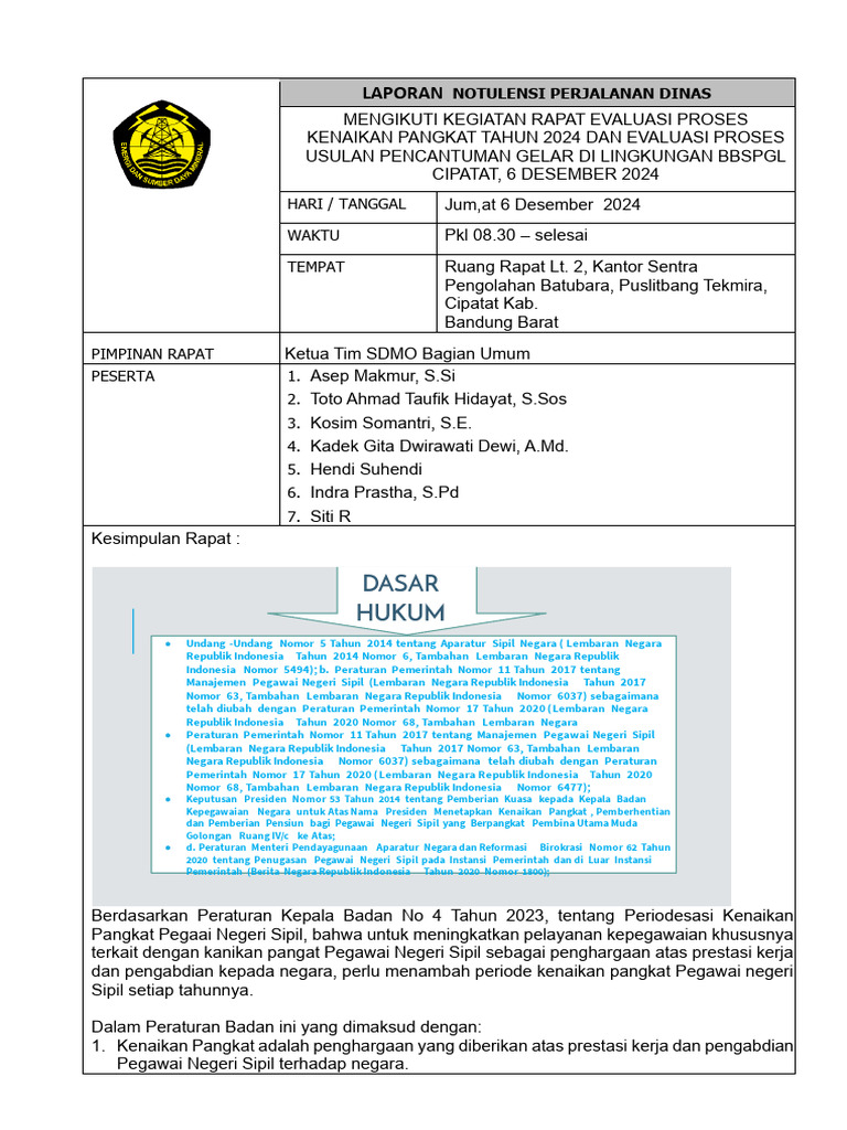 Laporan SPPD Evaluasi KP Cipatat - 6 Des 2024 | PDF