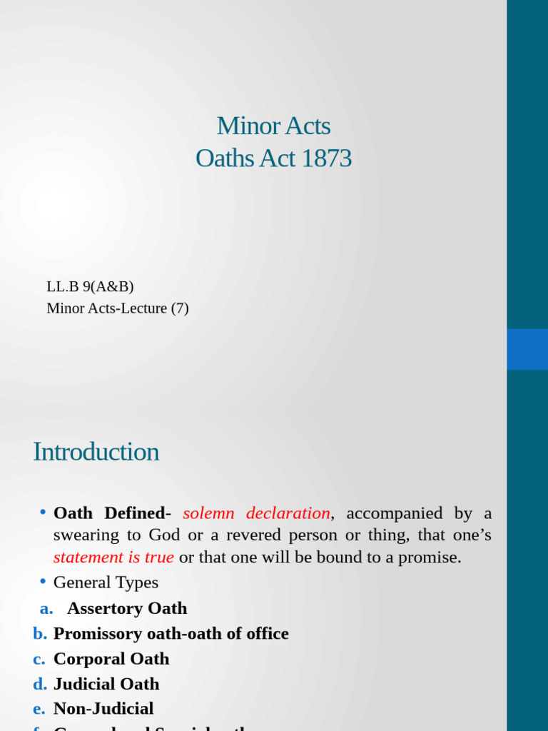Minor Acts Oaths Act 19102024 014927pm | PDF | Oath | Witness
