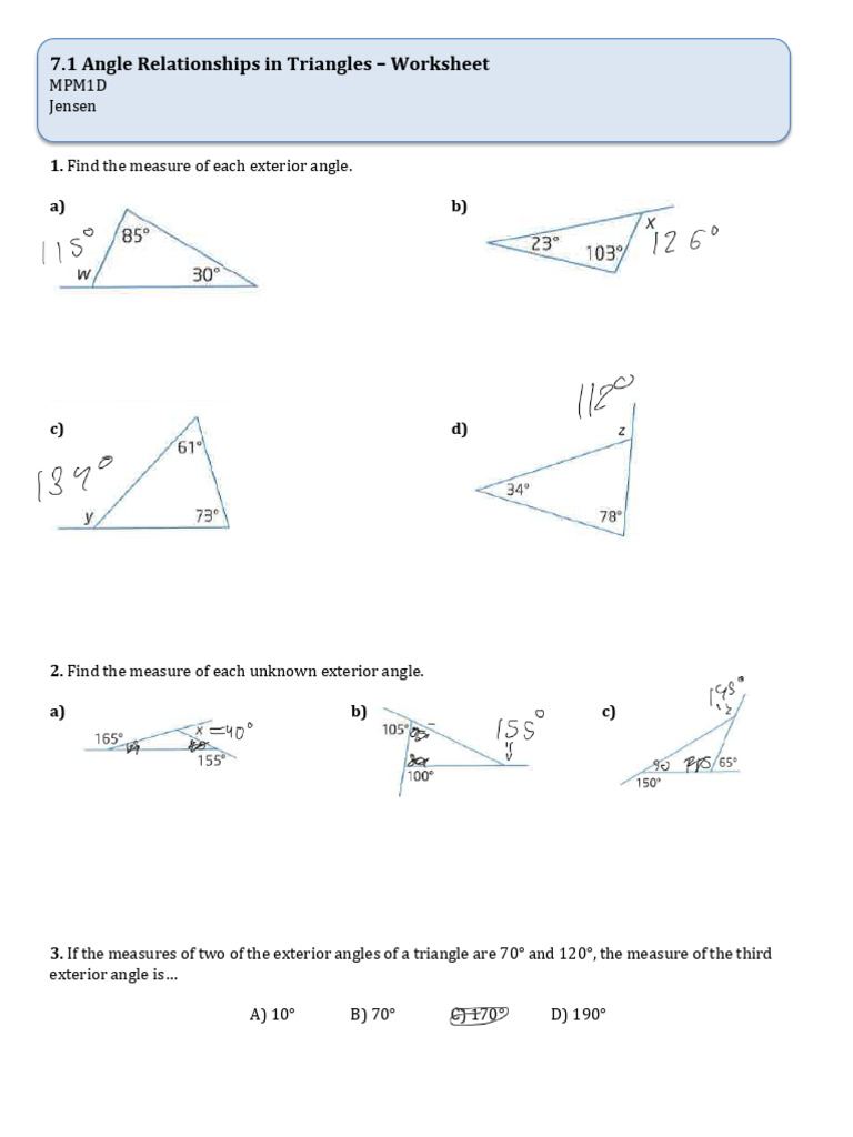 Angle Relationships For Triangles | PDF | Triangle | Angle