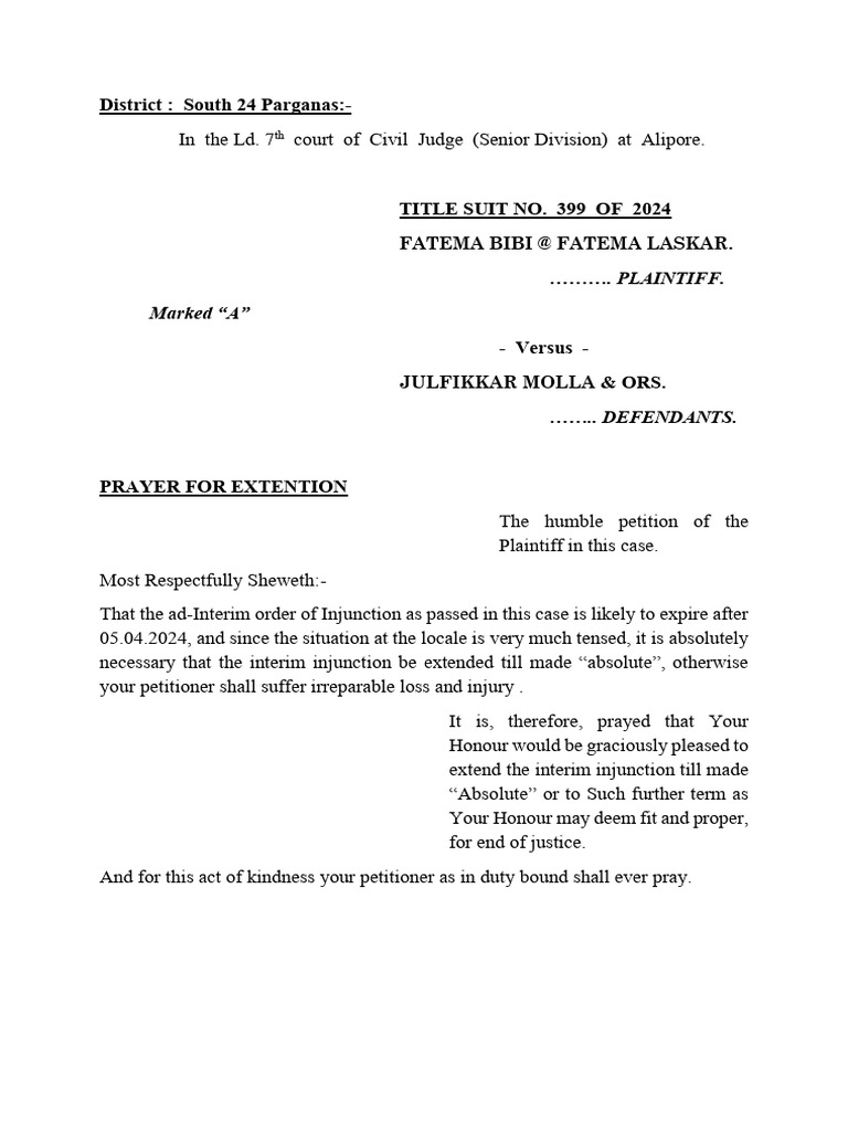 Extension of Injunction in Suit 399/2024 | PDF | Common Law