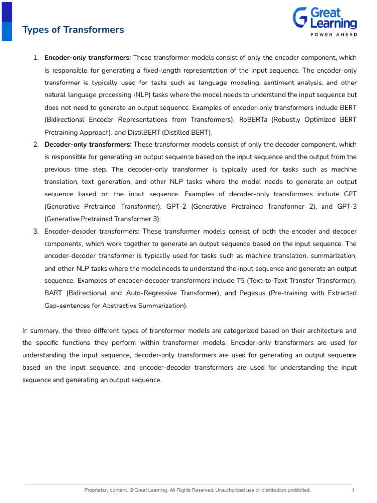 Handout - Types of Transformers | PDF | Artificial Intelligence | Intelligence (AI) & Semantics