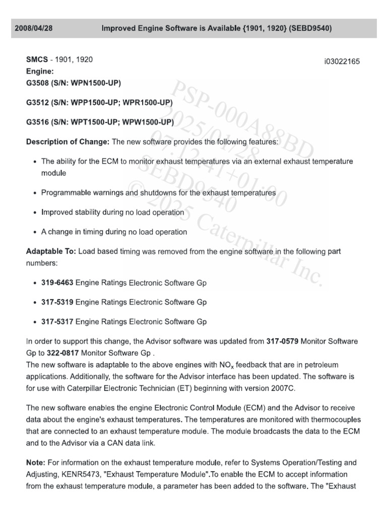 Improved Engine Software Is Available (1901, 1920) (SEBD9540) | PDF