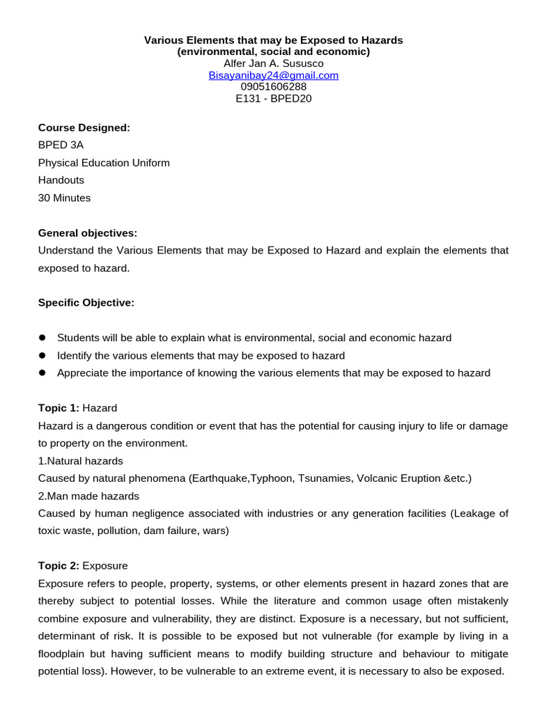 Elements Exposed to Environmental Hazards | PDF | Hazards | Risk