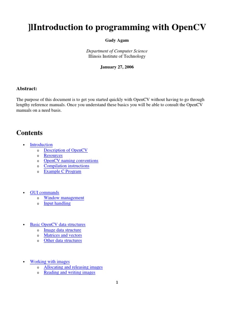 Introduction To Programming With Opencv Pdf Eigenvalues And Eigenvectors Pointer Computer 