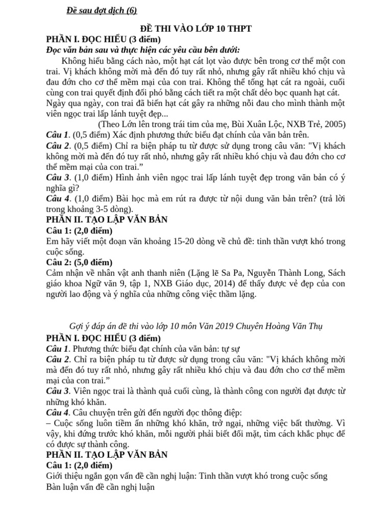 ĐỀ 6 (Hạt Cát Và Con Trai) | PDF