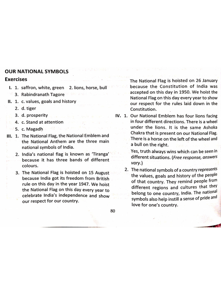 Grade 4_L19_Our National Symbols_book Back Exercises | PDF