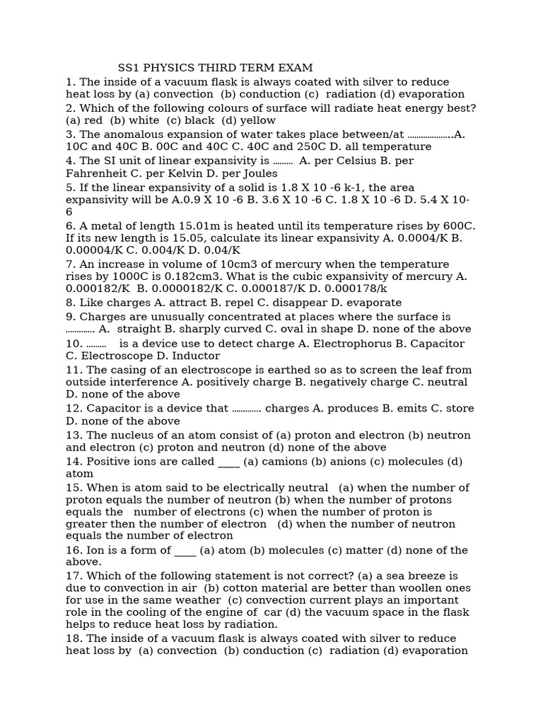Ss1 Physics 3rd Tem Question | PDF | Acceleration | Velocity