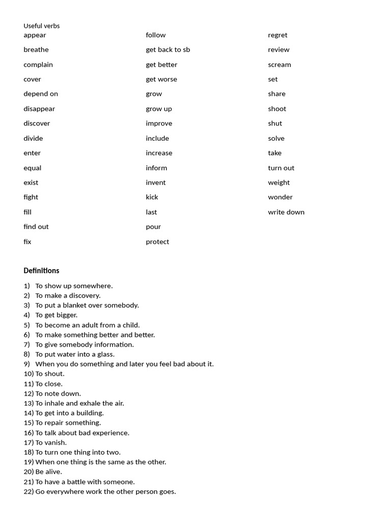 UNIT 1 - Useful Verbs. Part 1 | PDF