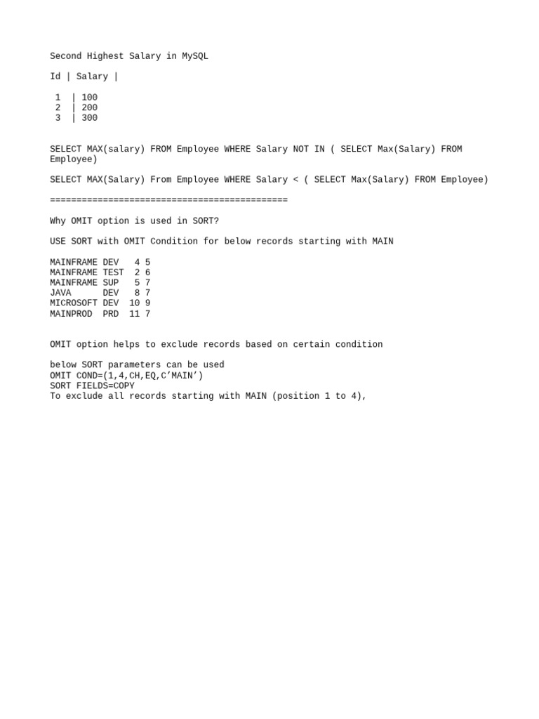 MySQL Query for Second Highest Salary | PDF
