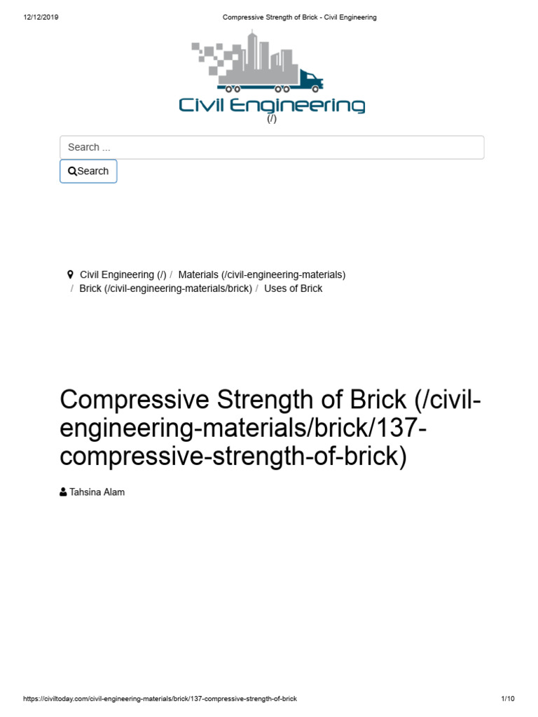 Compressive Strength of Engineering Bricks | PDF | Brick | Mortar (Masonry)
