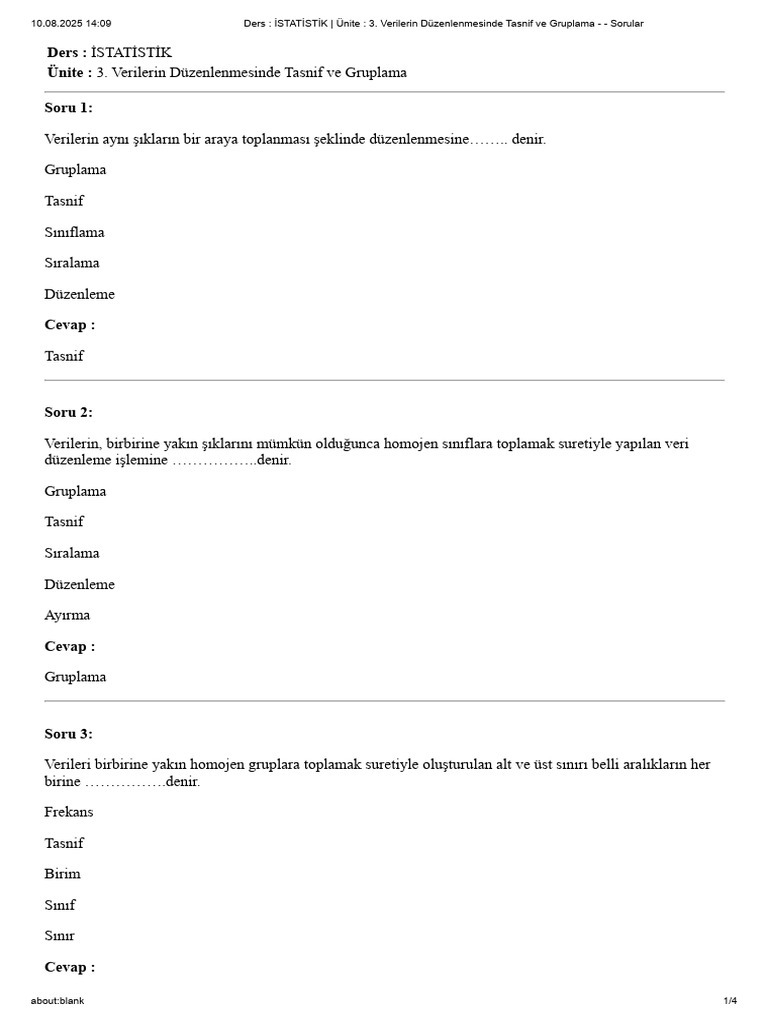 Ders - İSTATİSTİK - Ünite - 3. Verilerin Düzenlenmesinde Tasnif Ve ...