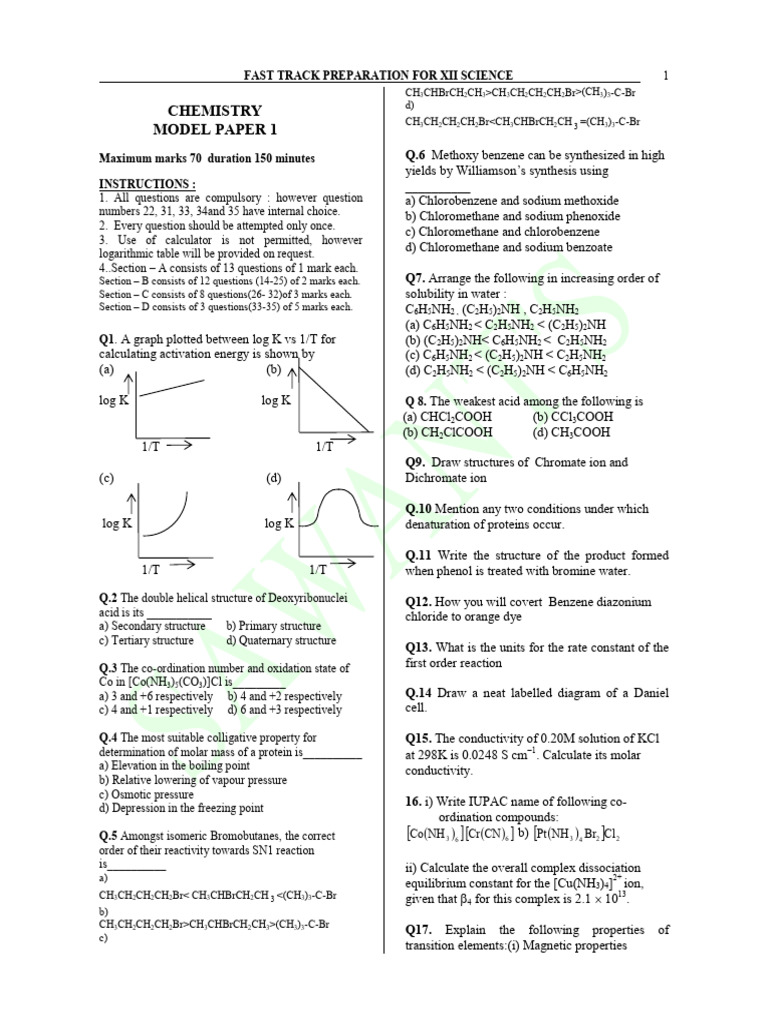 Chemistry Model Papers 2025 | PDF | Chemical Reactions | Acid