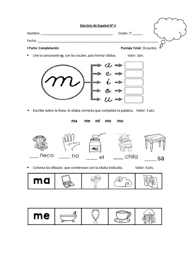 Ejercicio de Sílaba con M | PDF