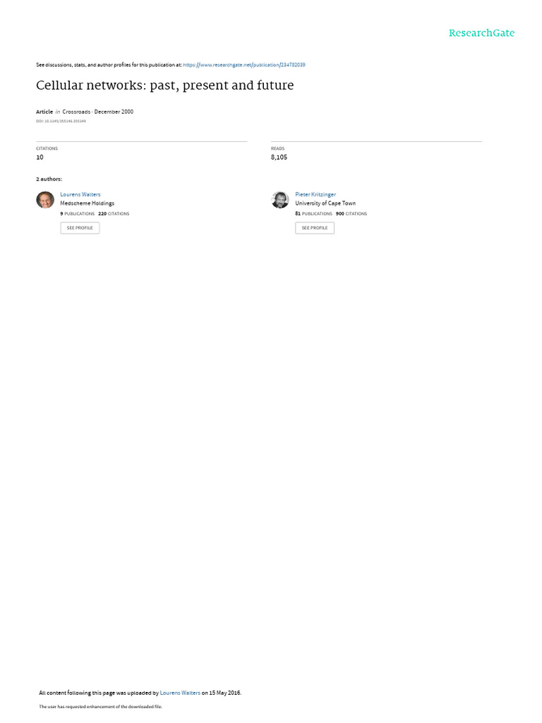 Cellular Networks Past, Present and Future | PDF | Cellular Network | Computer Network