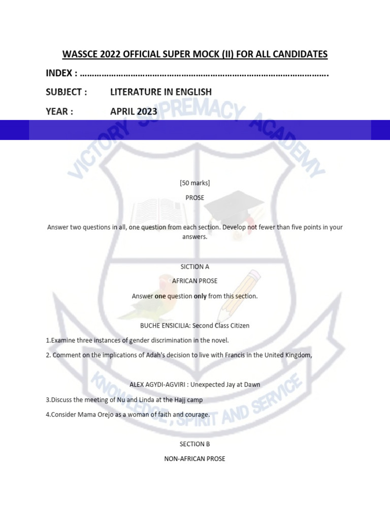 Wassce 2023 (II) Lit. in English Super Mock - 109753931 | PDF
