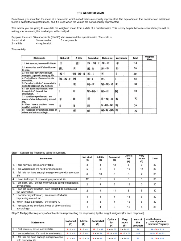 Calculating Weighted Mean in Research | PDF | Mean | Weighted ...