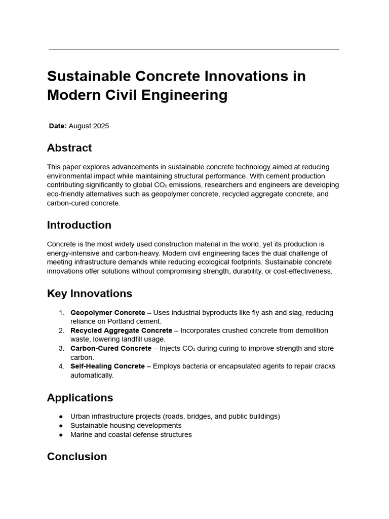 Sustainable Concrete Innovations in Modern Civil Engineering | PDF