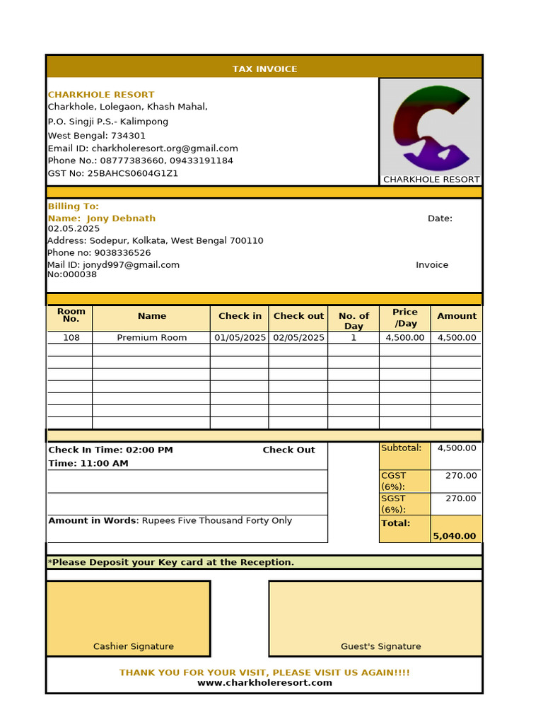 Hotel Bill Format | PDF