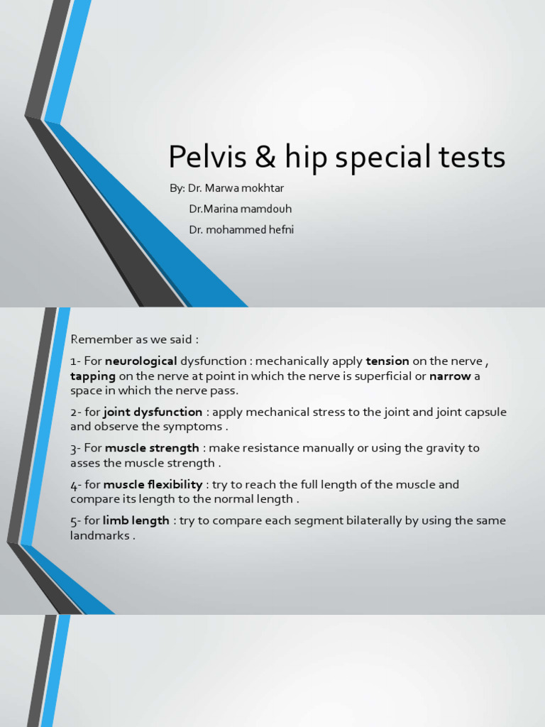 Hip Special Tests Overview | PDF | Anatomical Terms Of Motion | Hip