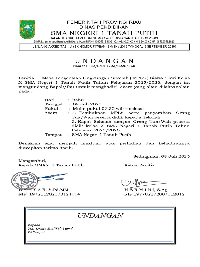 Undangan Untuk Orang Tua | PDF