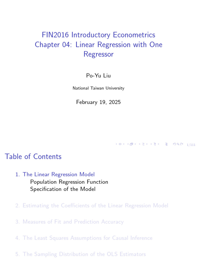 Chapter 04 Linear Regression With One Regressor | PDF | Ordinary Least ...