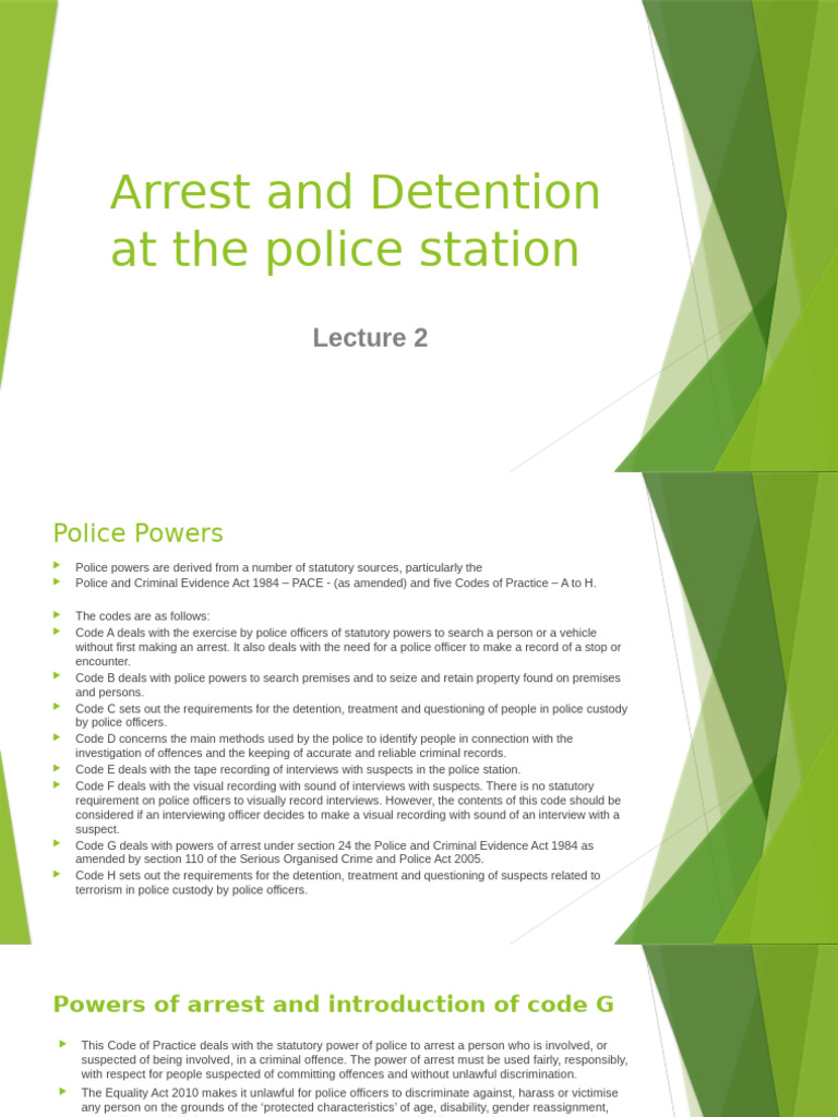 Police Powers: Arrest and Detention Codes | PDF | Arrest | Crimes