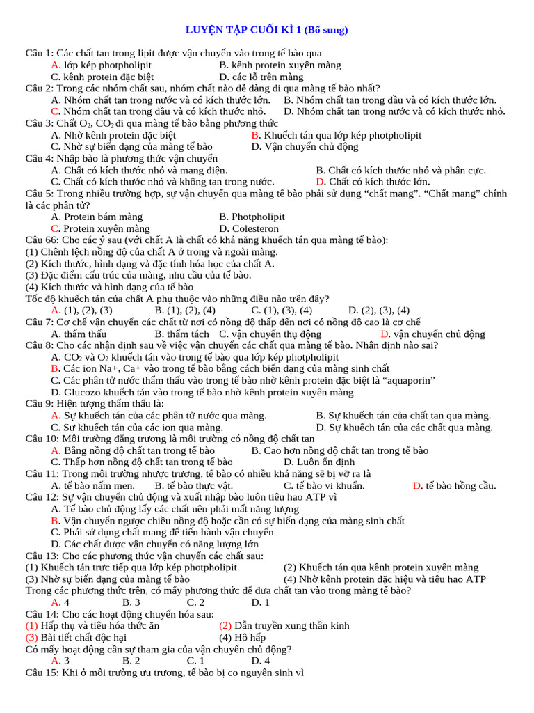 đề cương sinh ck1 | PDF