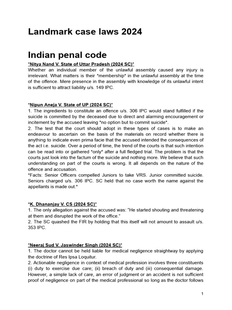 My List of Recent Part-1 2024 Landmark SC Judgements | PDF | Acquittal | Bail