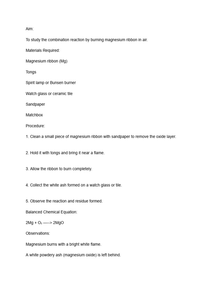 Burning Magnesium Ribbon Experiment | PDF