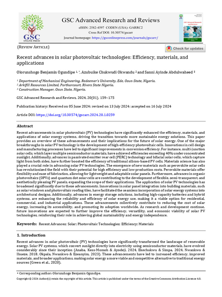 Advances in Solar PV Technologies 2024 | PDF | Photovoltaics | Solar Cell