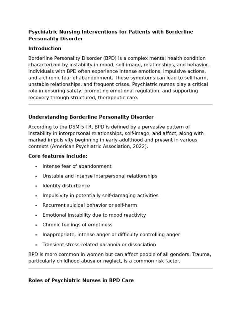 Psychiatric Nursing Interventions For Patients With Borderline ...