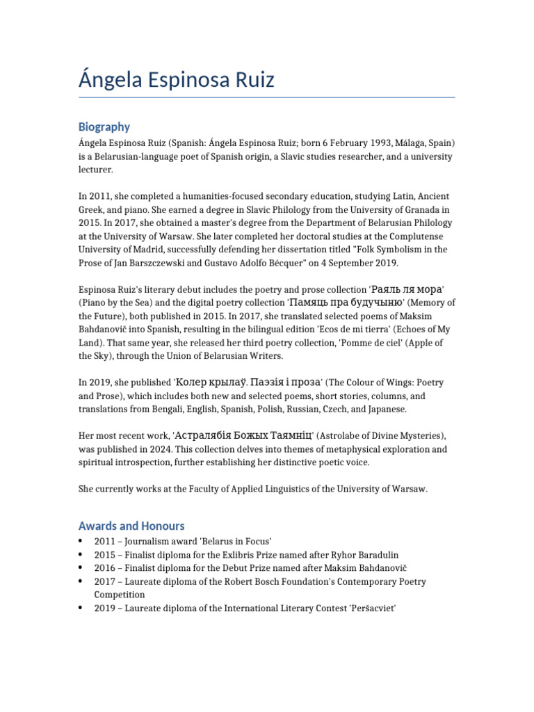 Angela Espinosa Ruiz Wikipedia en | PDF | Poetry | Writing