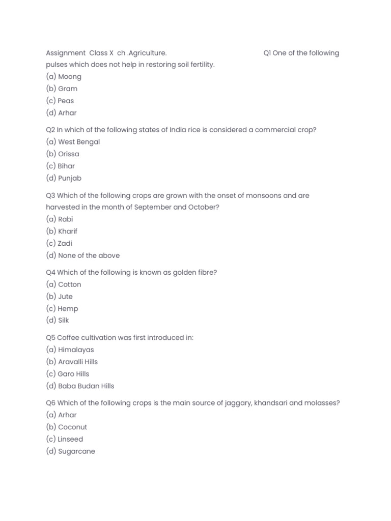 Assignment ClassX Agriculture | PDF