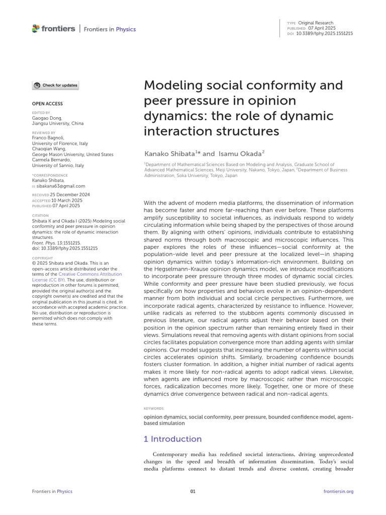 Modelling Social Confirmity and Peer Pressure in Opinion Dyanamics ...