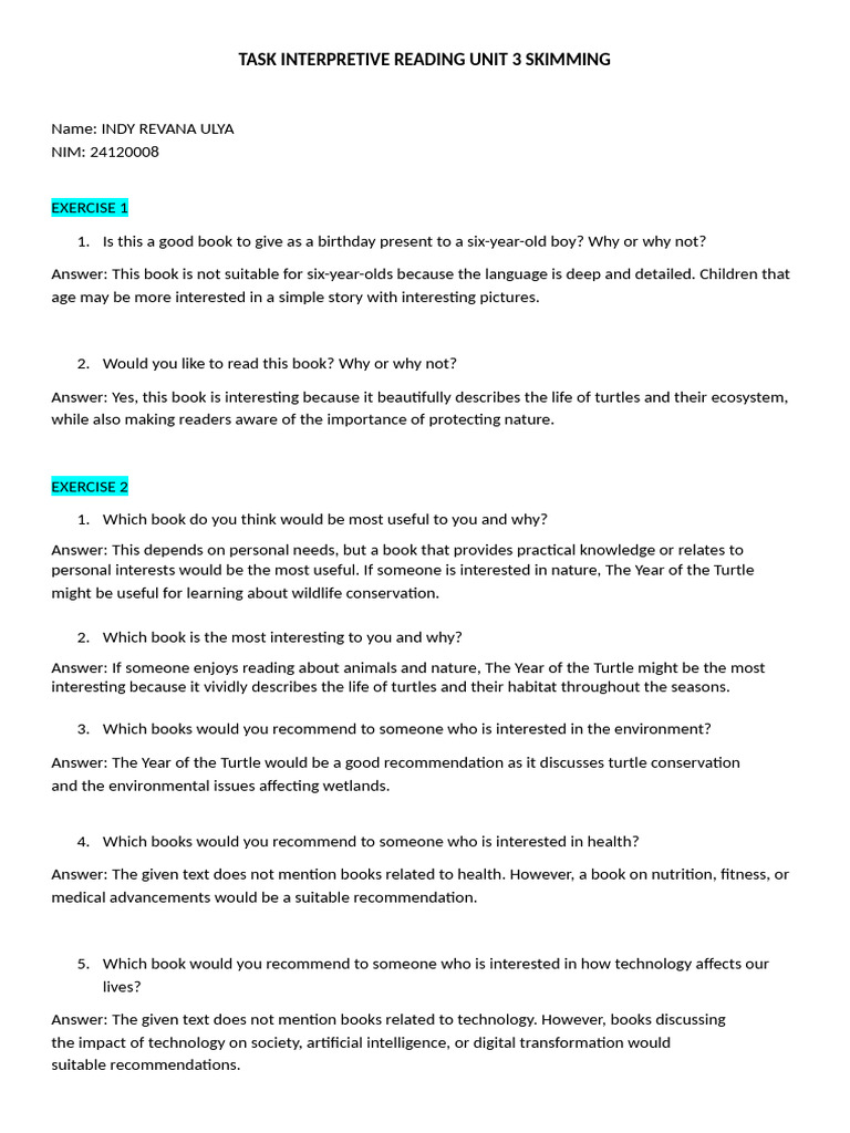 Task Interpretive Reading Unit 3 Skimming | PDF | Natural Environment