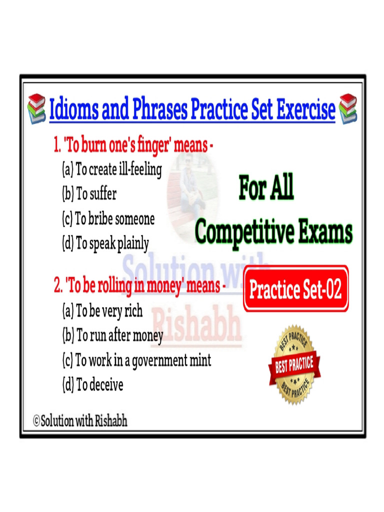 Idioms and Phrases Practice Set PDF | PDF