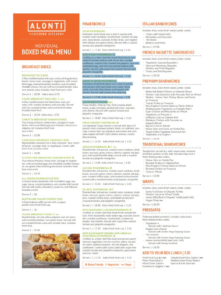 Alonti Boxed Lunch Menu | PDF