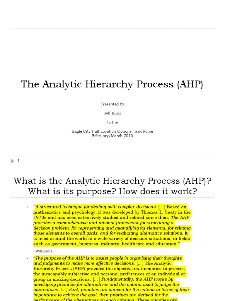 The Analytic Hierarchy Process Ahp Pdf Applied Mathematics Teaching Mathematics