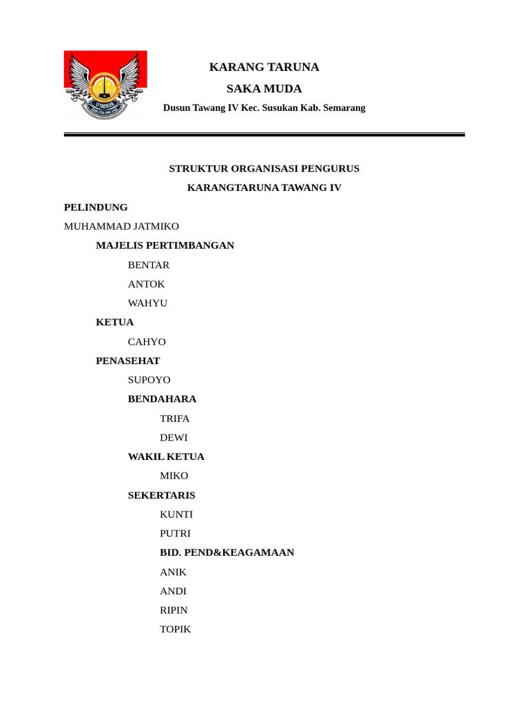 STRUKTUR ORGANISASI PENGURUS | PDF