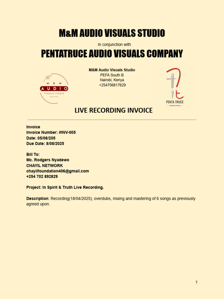 Chayil Live Recording Invoice | PDF